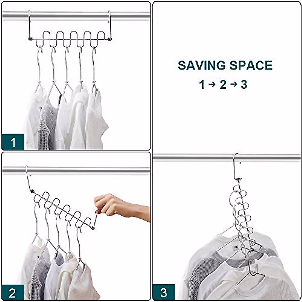 Meetu Magic Cloth Hanger Space Saving Hangers Metal Closet Organizer for Closet Wardrobe Closet Organization Closet System (Pack of 4)