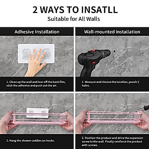 TONLEA Shower Caddy, Shower Organizer for Bathroom, 2-Pack Rustproof Stainless Steel Shower Shelves with Hooks for Bathroom Storage, Adhesive or Drilling Kitchen Organization, Pink