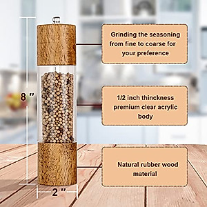 XQXQ Premium Acrylic Salt and Pepper Grinder Set, Manual Salt and Pepper Mills- Wooden Shakers with Adjustable Ceramic Core-Salt Grinder and Pepper Mill -8 Inches-Pack of 2