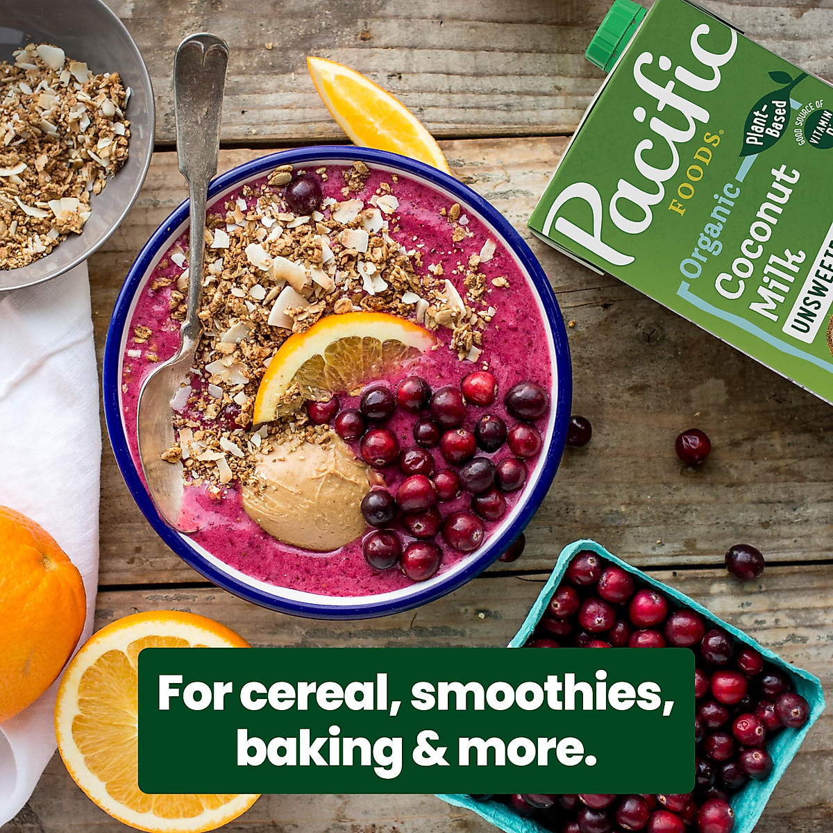 Pacific Foods Organic Unsweetened Coconut Milk, Plant Based Milk, 32 oz Carton