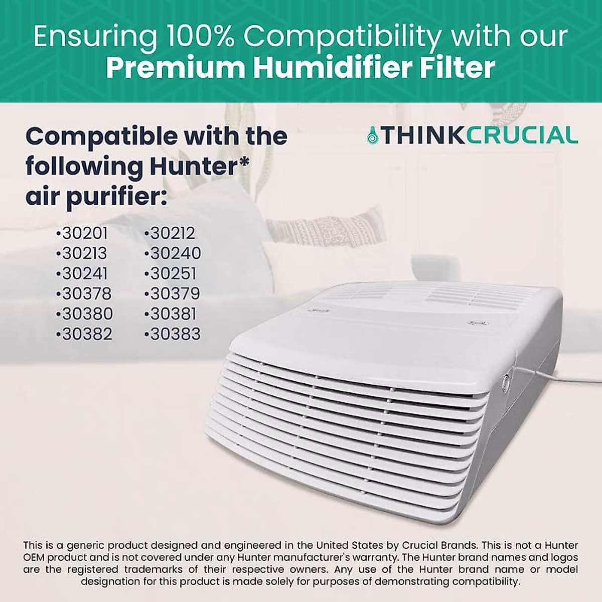 Crucial Air Purifier Filter – Compatible with Hunter® Brand Filter Part # 30931 – Models 30201, 30212, 301213, 30240, 30241, 30251, 30378, 30379, 30380, 30381, 30382, 30383 – Bulk Packs (2 Pack)