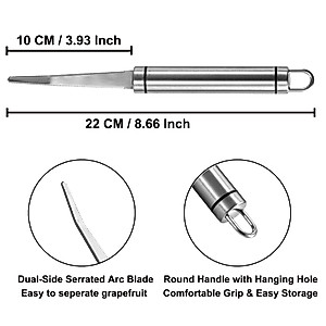 Grapefruit Knives 2 Pack, Stainless Steel Grapefruit Utensil Knife, Serrated Edge & Thick Gauge Handle, Kitchen Tool with Non-stick Plating for Kiwi, Mango, Dessert, Apple, Citrus Fruit