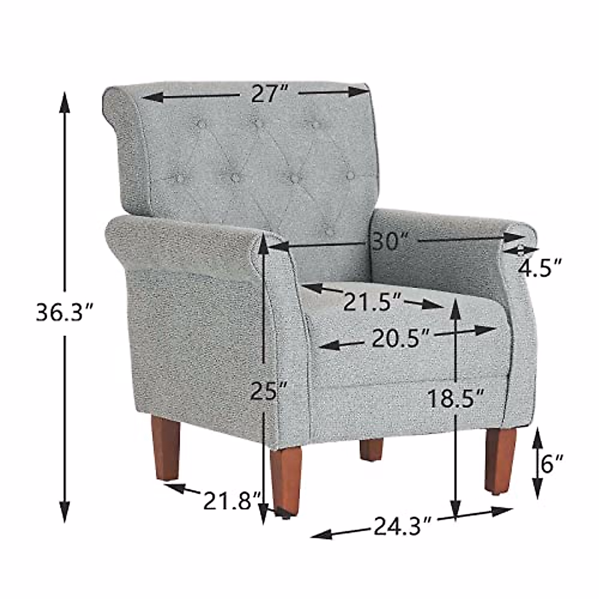 Sepnine Mid-Century Modern Accent Chair Comfy Upholstered Fabric Armchair with Wood Legs Reading Chair for Living Room Bedroom Clearance (Chenille-Gray)
