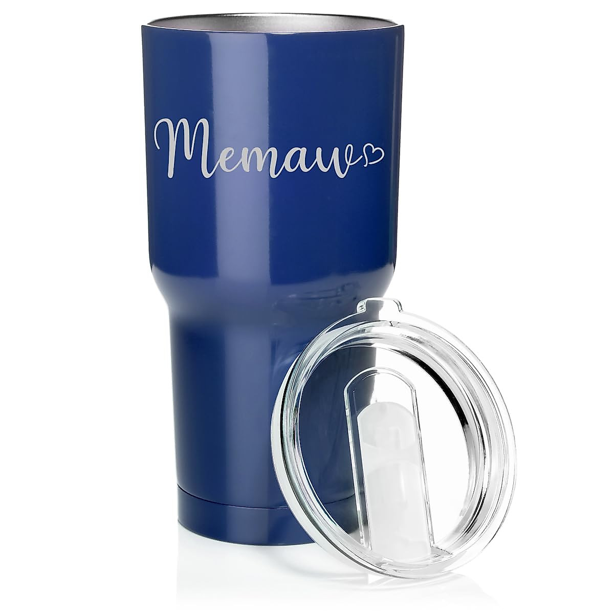 Smooth Body Tumbler Stainless Steel Vacuum Insulated Travel Mug Cup Gift Memaw With Heart (Blue, 30 oz)