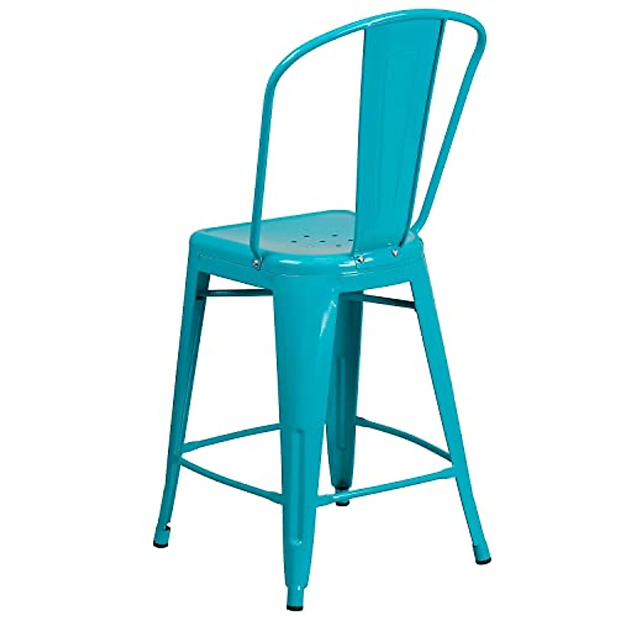 Flash Furniture Commercial Grade 24" High Crystal Teal-Blue Metal Indoor-Outdoor Counter Height Stool with Back