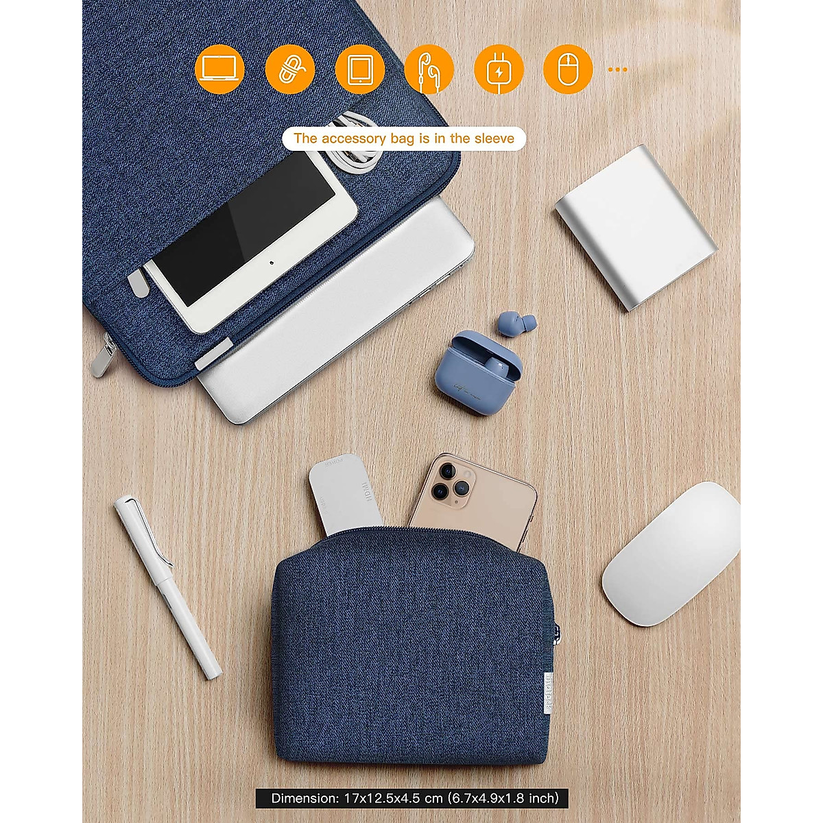 Inateck 360° Protection Laptop Bag with Accessory Bag, Compatible with 13-inch MacBook Air/Pro M3 M2 M1 2016-2024, Blue