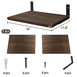 Fureylenx Floating Shelves, 12" Deep, Large Capacity Wood Wall Mounted Rustic Farmhouse Shelves for Home Decor(Living Room Kitchen Bathroom Bedroom),Storage and Display Shelf 2 Set (Dark Brown)