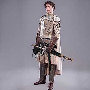 Sweetude 5 Pcs Medieval Belt Renaissance Costume Viking Leather Belt Pouch Arm Guard Potion Bottle (Black,Basic Style)