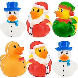 The Dreidel Company Christmas Holiday Rubber Duck Toy Duckies for Kids, Bath Birthday Gifts Baby Showers Summer Beach and Pool Activity, 2" (6-Pack)