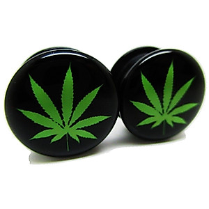 Pierced Republic Pot Leaf Marijuana Ear Plugs - Acrylic Screw-On - New - 8 Sizes - Pair (00 Gauge (10mm))
