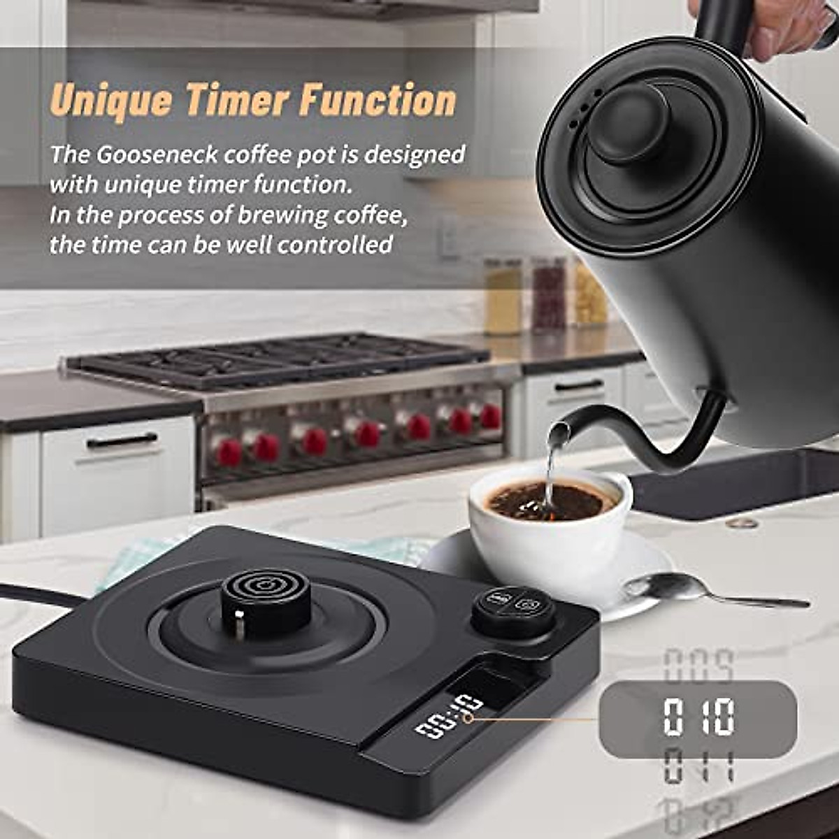 Tosfly Gooseneck Electric Kettle - 1200W 1.0L Pour-Over Kettle with LED Display Stainless Steel Coffee Kettle with Temperature Control Leak-Proof, Automatic Shut Off, Anti-dry Protection Tea Kettle