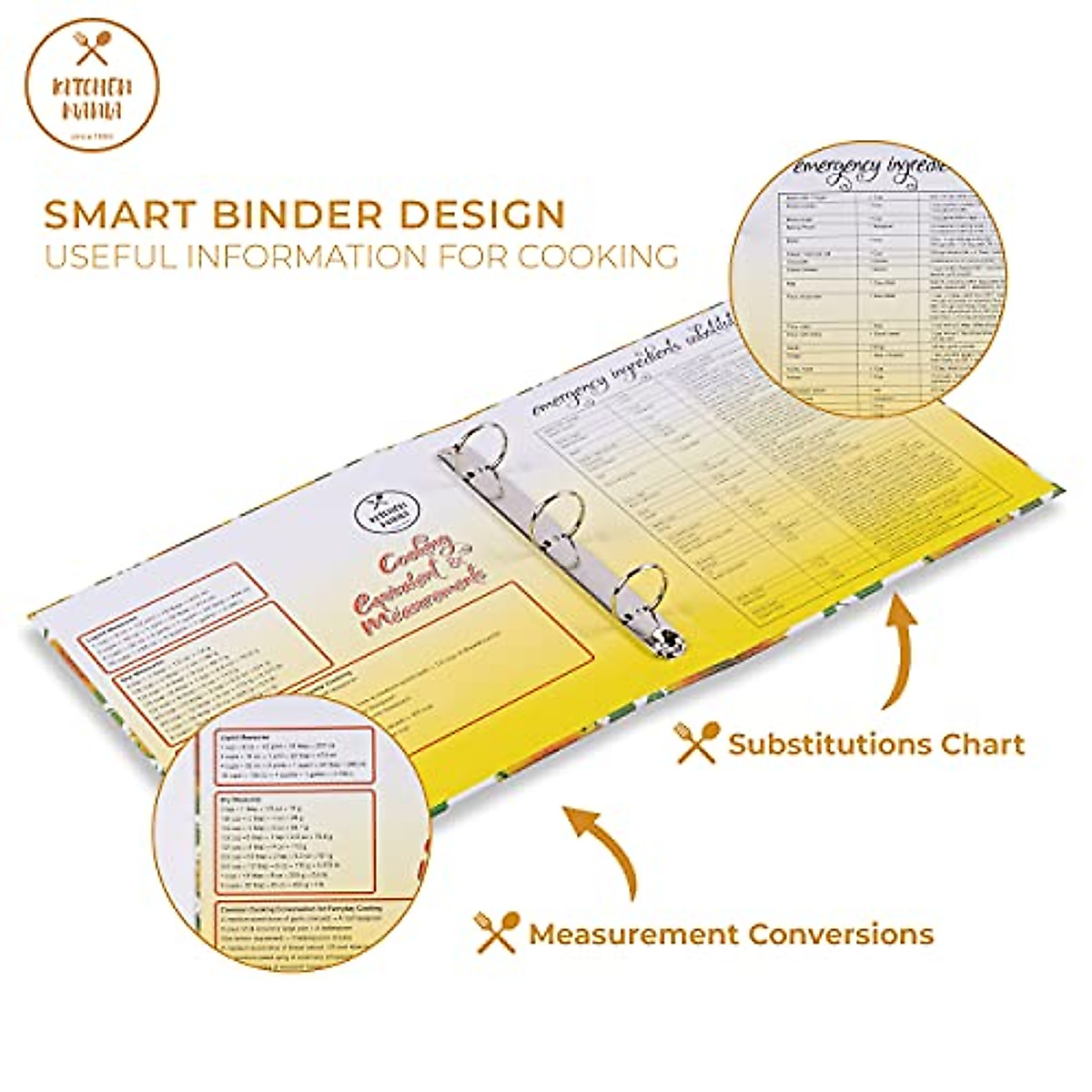 KitchenMania Sunflower Recipe Binder Kit, 8.5x9.5 Recipe Ring Binder 3 Ring Organizer Set with 50 Recipe Cards 4x6 Double Sided, 12 Category Dividers Tabs and Page Protectors
