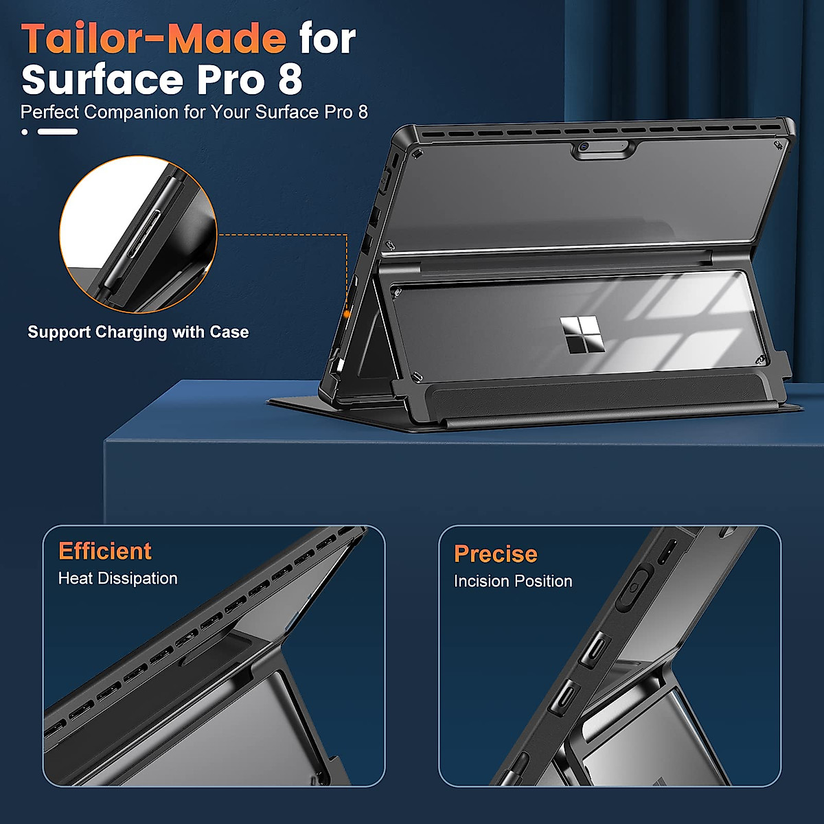 INFILAND Microsoft Surface Pro 8 Case and Cover, [Military-Grade Drop Protection] [High Clearity Case + Leather Cover] Designed for Surface Pro 8 13" 2021 Tablet, Work with Type Cover Keyboard, Black