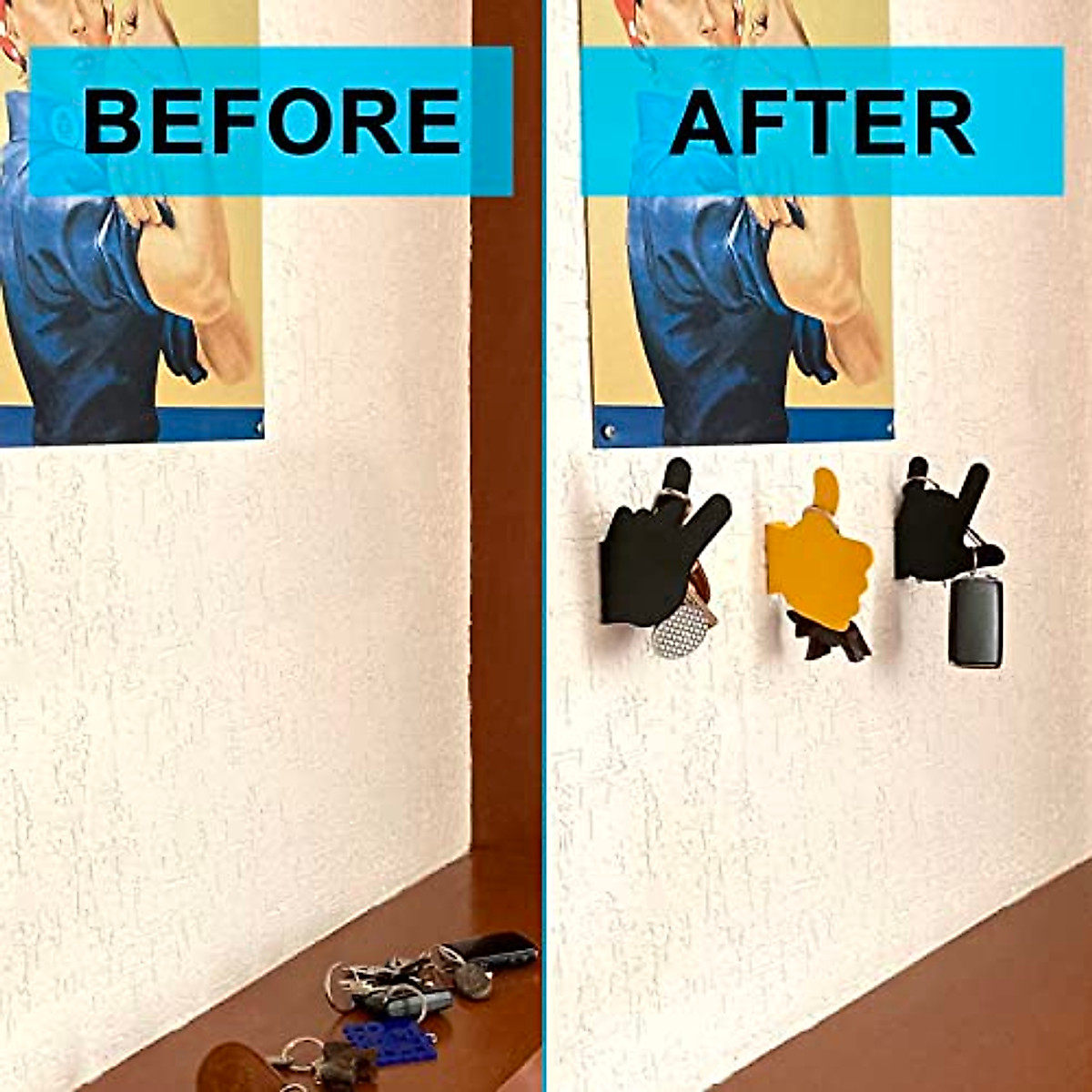 ASTUD Decorative Wall Mounted Hooks (2pcs) Functional Art, Funny, Space-Saving, Heavy Duty Metal Wall Hooks for Bags, Coats, Scarves, Keys, Towels and More (Rock-Yellow)