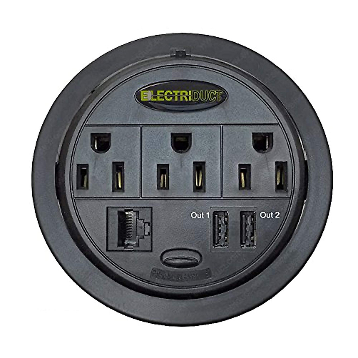 Power Tap Grommet with Hidden Power Center w/ 3 Power, 2 USB & 1 Cat5E - 2 Pack - Black