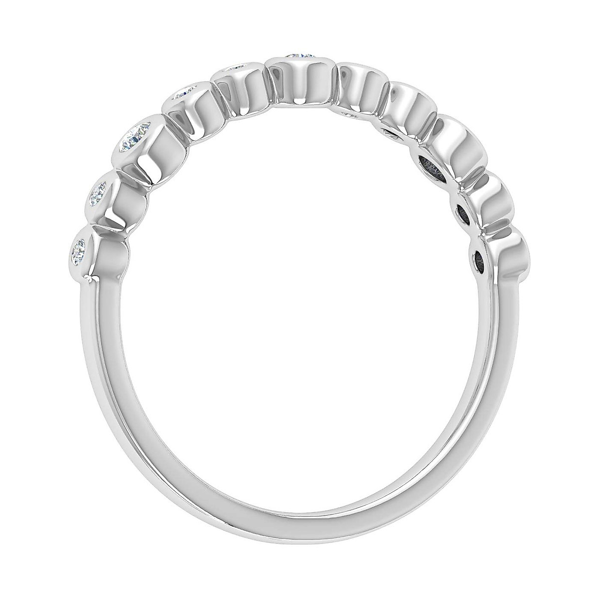 1/5 Carat Bezel Set Diamond Wedding Band Ring in 10K White Gold (Ring Size 10) (I1-I2 Clarity)