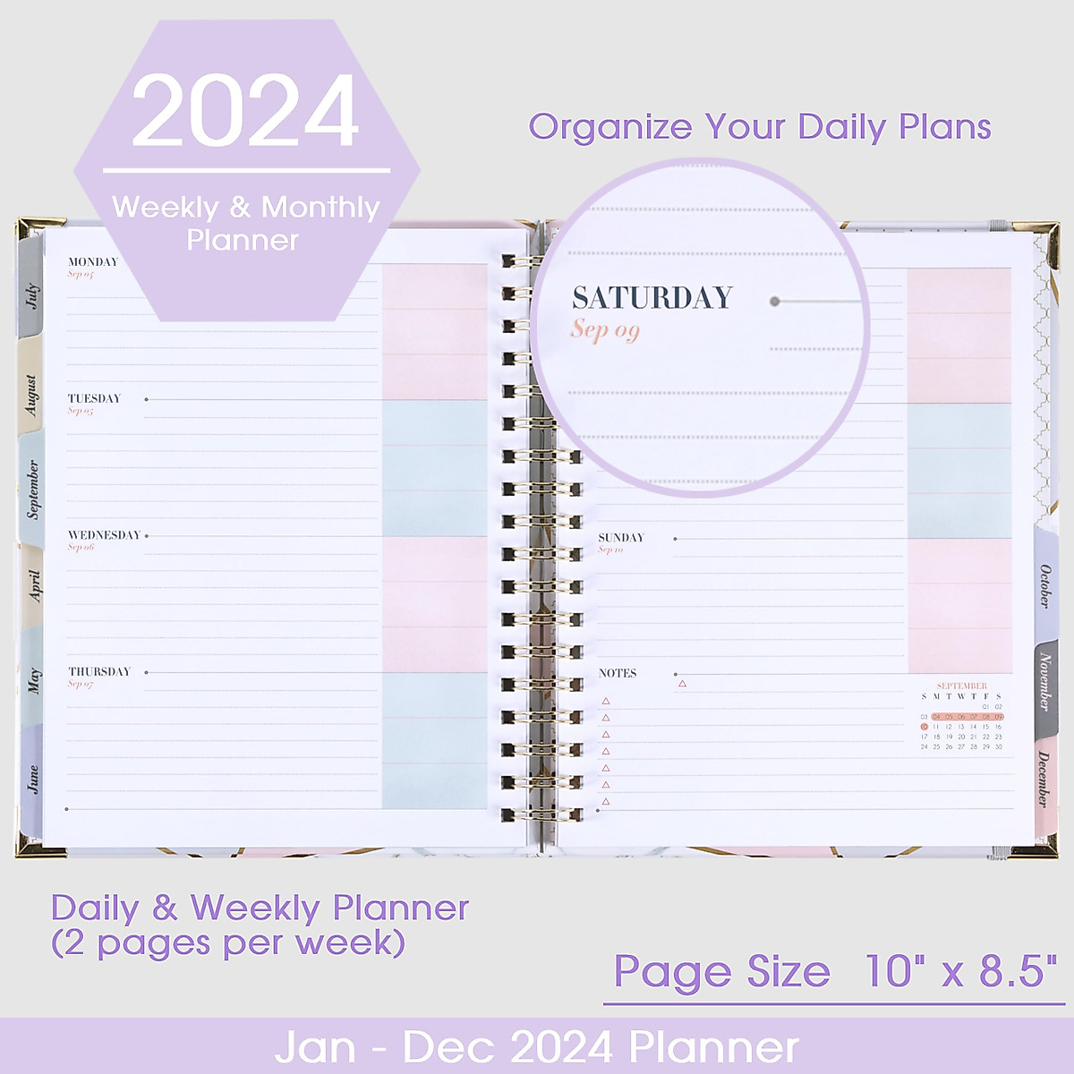 2024 Planner - Weekly & Monthly Planner 2024 with Tabs and Thick Paper, Jan 2024 - Dec 2024, Back Pocket with 15 Notes Pages + Gift Box - 8" x 10"