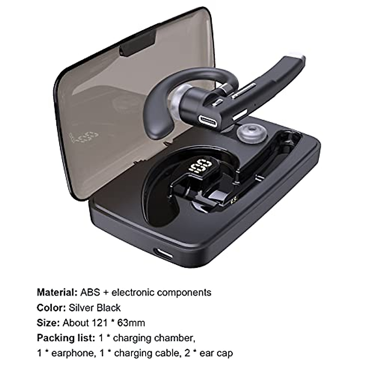 OCUhome TWS Wireless Earbuds, YYK-520 Wireless Earphone Stable Transmission Noise Reduction Adjustable Ear Hook Bluetooth5.0 HiFi Headphone for Calling Silver Black