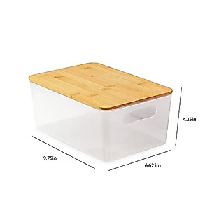 Isaac Jacobs 2-Pack Storage Bin Set w/Cut-Out Handles and Bamboo Lid, Plastic Organizers for Home, Pantry, Kitchen, Closet, Office, Home Décor, BPA Free, Food Safe (Medium, Clear)