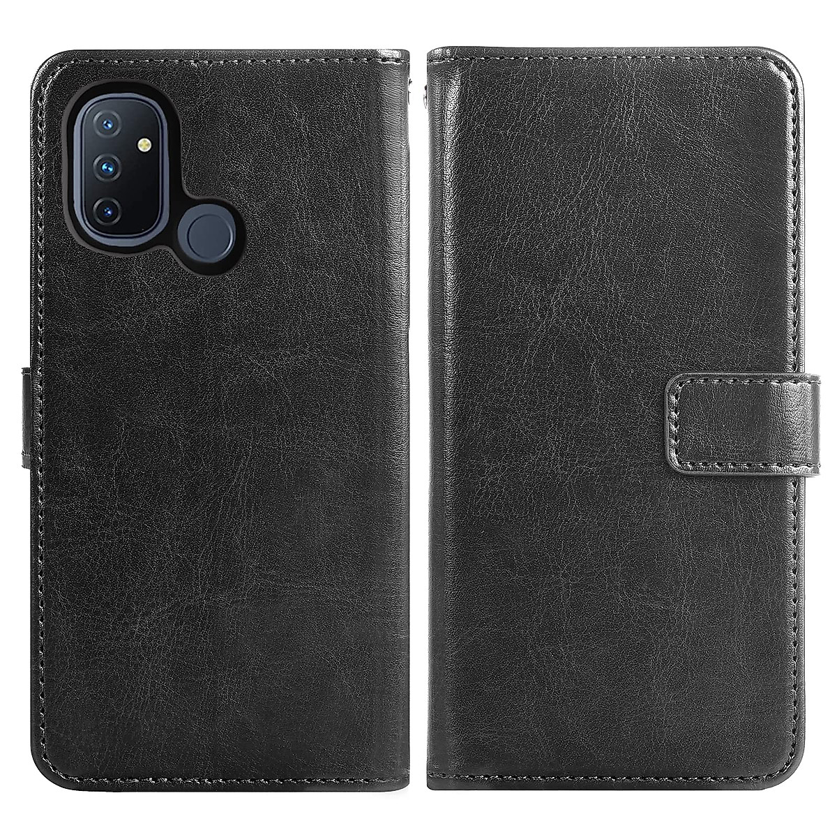 Asuwish Compatible with OnePlus Nord N100 Wallet Case Tempered Glass Screen Protector Leather Flip Cover Card Holder Stand Cell Phone Cases for One Plus N 100 4G 1 Plus 1plus One+ 1+ 100N Men Black