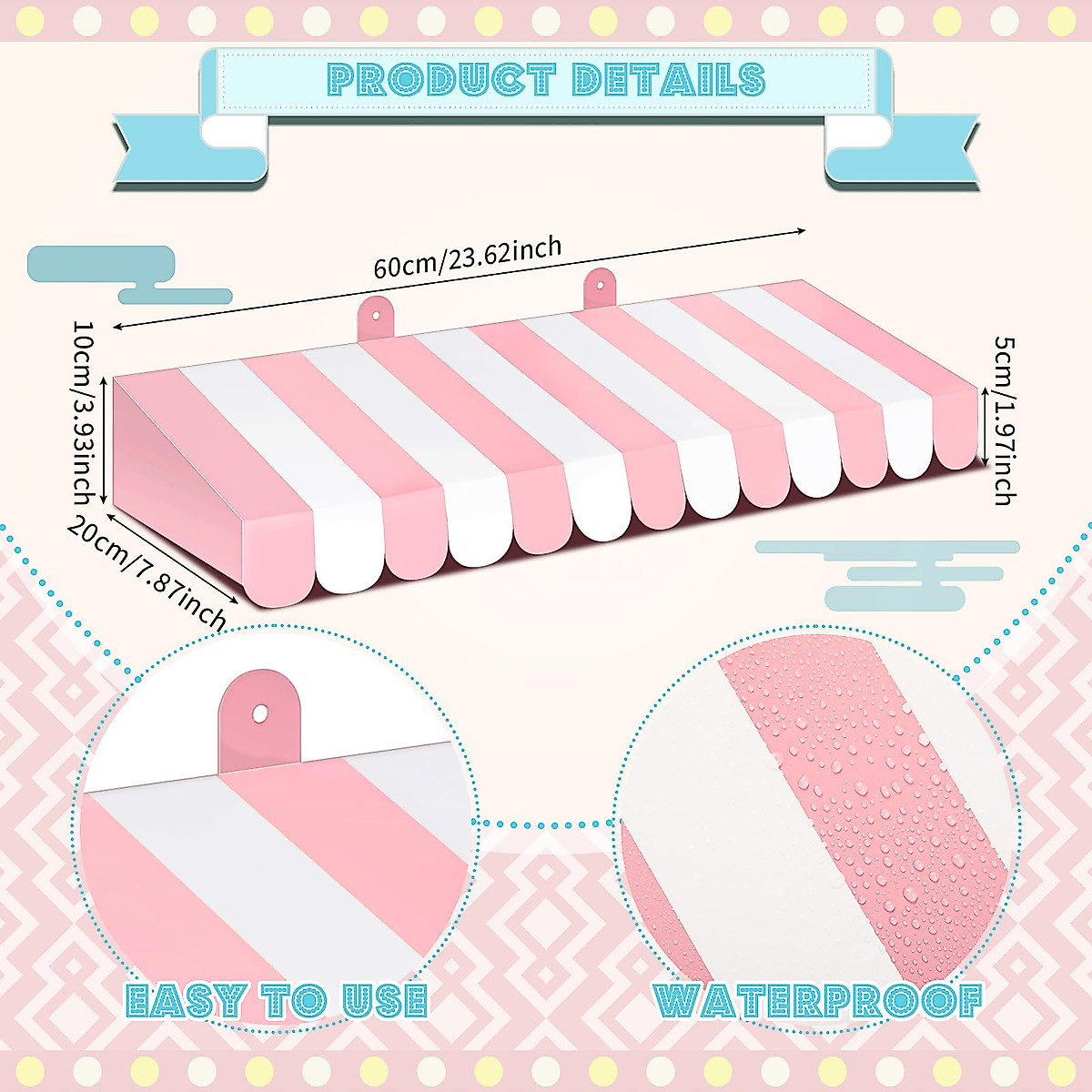 4 Pack Circus Awning Decoration 3D Awning Wall Decorations Carnival Tent Mardi Gras Circus Theme Party Decorations Carnival Stand Decor for Carnival Party Favors (Pink and White)