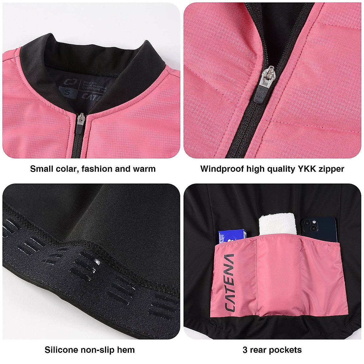 CATENA Space Cotton Women Cycling Vest Lightweight Puffer Warm Sleeveless Jacket Windbreaker Waterproof Coat