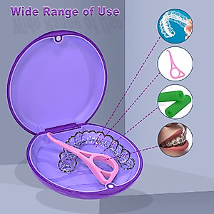 Aligner Case with Magnetic Closure and Textured Liner, Solid Orthodontic Retainer Case with 2Pcs Aligner Removal Tools, for Invisalign, Aligner, Night Guard (Purple + Pink)