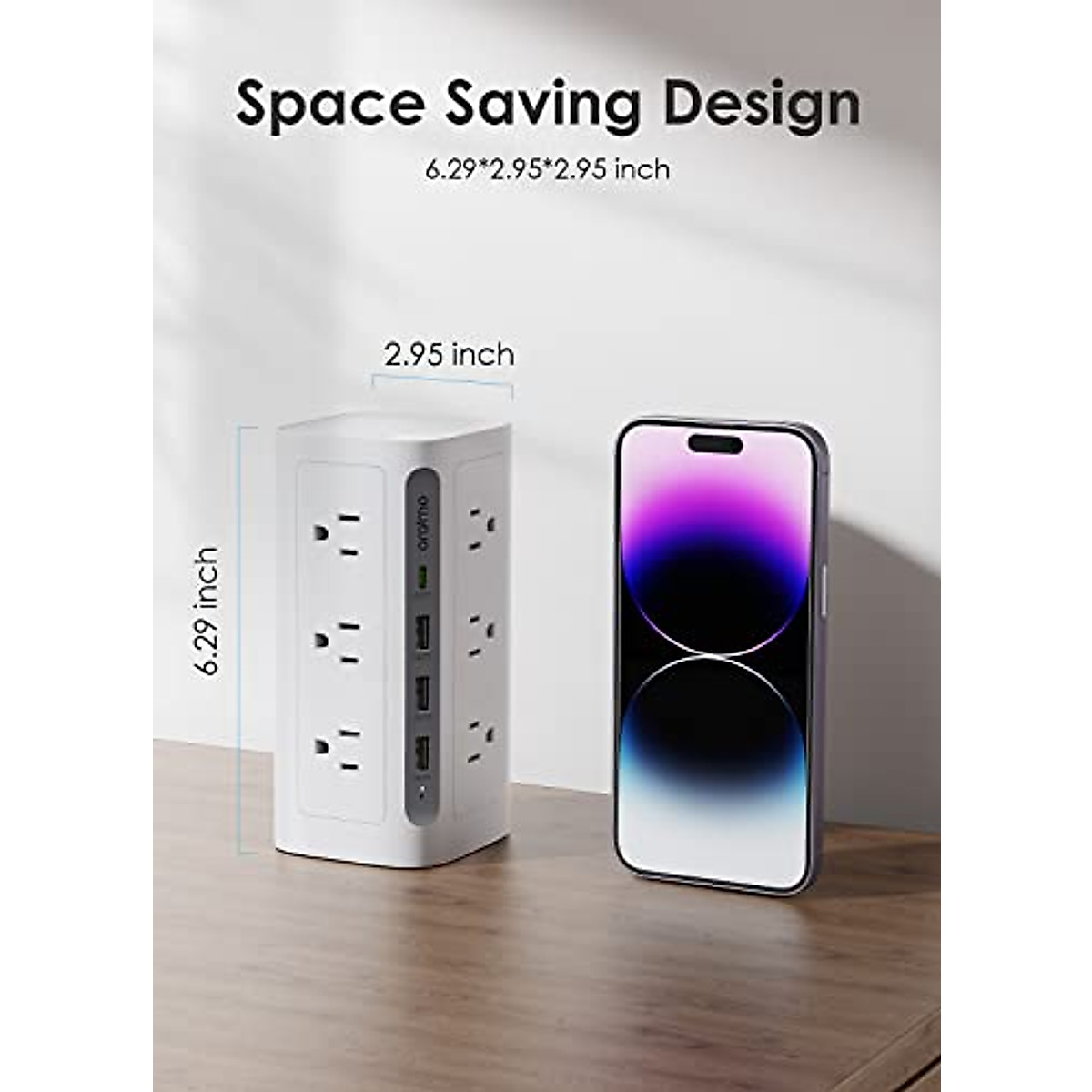 Power Strip Tower Surge Protector (1800J), oraimo 16 in 1 Power Tower with USB Ports & 5ft Extension Cord, Compact Charging Tower for Office Supplies, Dorm Room Essentials