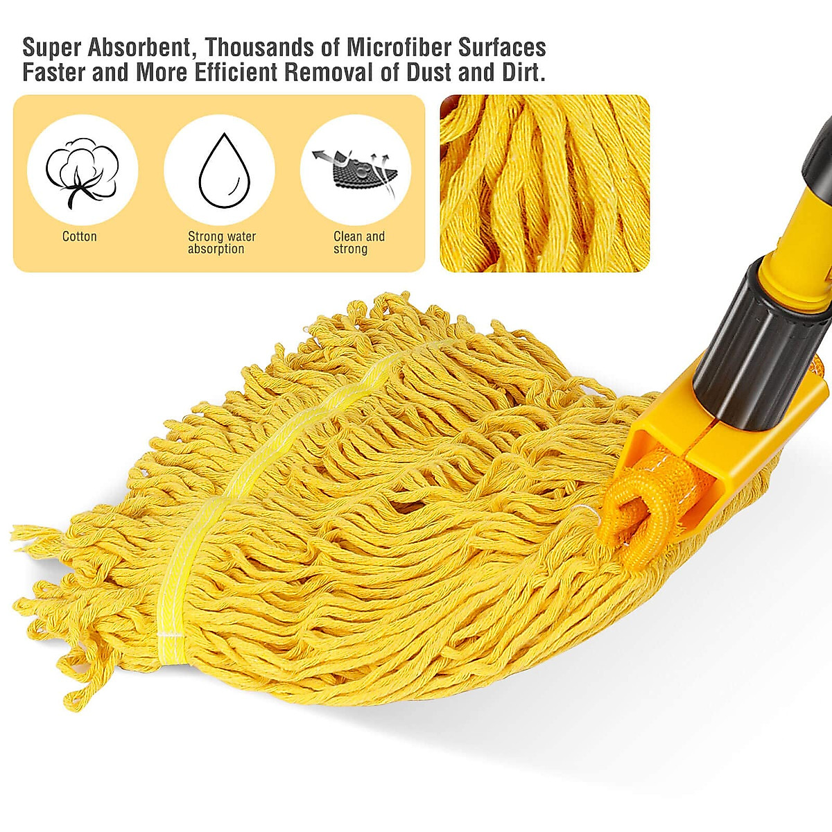 Gadhra Commercial Mop, Looped-End String Industrial Mop, Heavy Duty Mops with 2 String Mop Heads for Floor Cleaning, Blue/Yellow