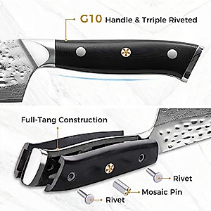 KEEMMAKE Damascus Chef's Knife, 6.5 Inch Gyutou with Hammered AUS-10 Blade, Professional Kitchen Knife with G10 Handle