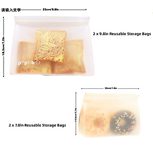 Reusable Freezer Bags, 4 Pack PEVA Material Reusable Storage Bags, Leak proof Reusable Bags Silicone, Plastic Free for Fruit, Marinate Meat, Cereal, Sandwich, Snack, Travel Items