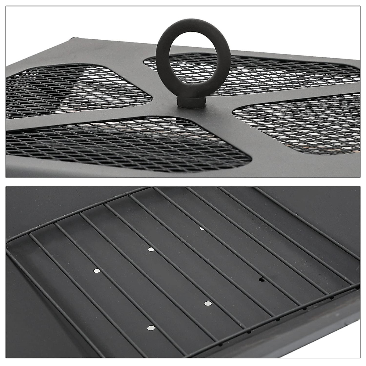 MoNiBloom 30" Square Fire Pit Table Outdoor Metal Protable Firepit with Charcoal Rack Mesh Cover Wood Burning Fireplace for Patio Backyard Picnic Garden, Black