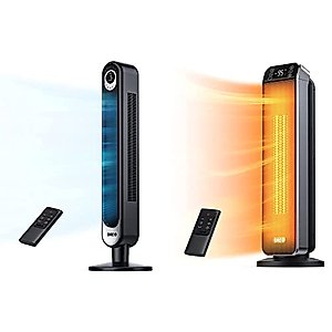 Dreo Cruiser Pro T1 Tower Fan, 42 Inch Quiet Oscillating Bladeless Fan with Remote, 3 Modes & 24 Space Heater, 10ft/s Fast Quiet Heating Portable Electric Heater with Remote, 3 Modes, Black