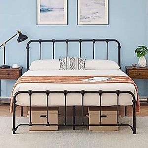 GaoMons Full Size Bed Frame with Headboard, Metal Slats Support Platform Bed Frame with Storage, No Box Spring Needed (Full)