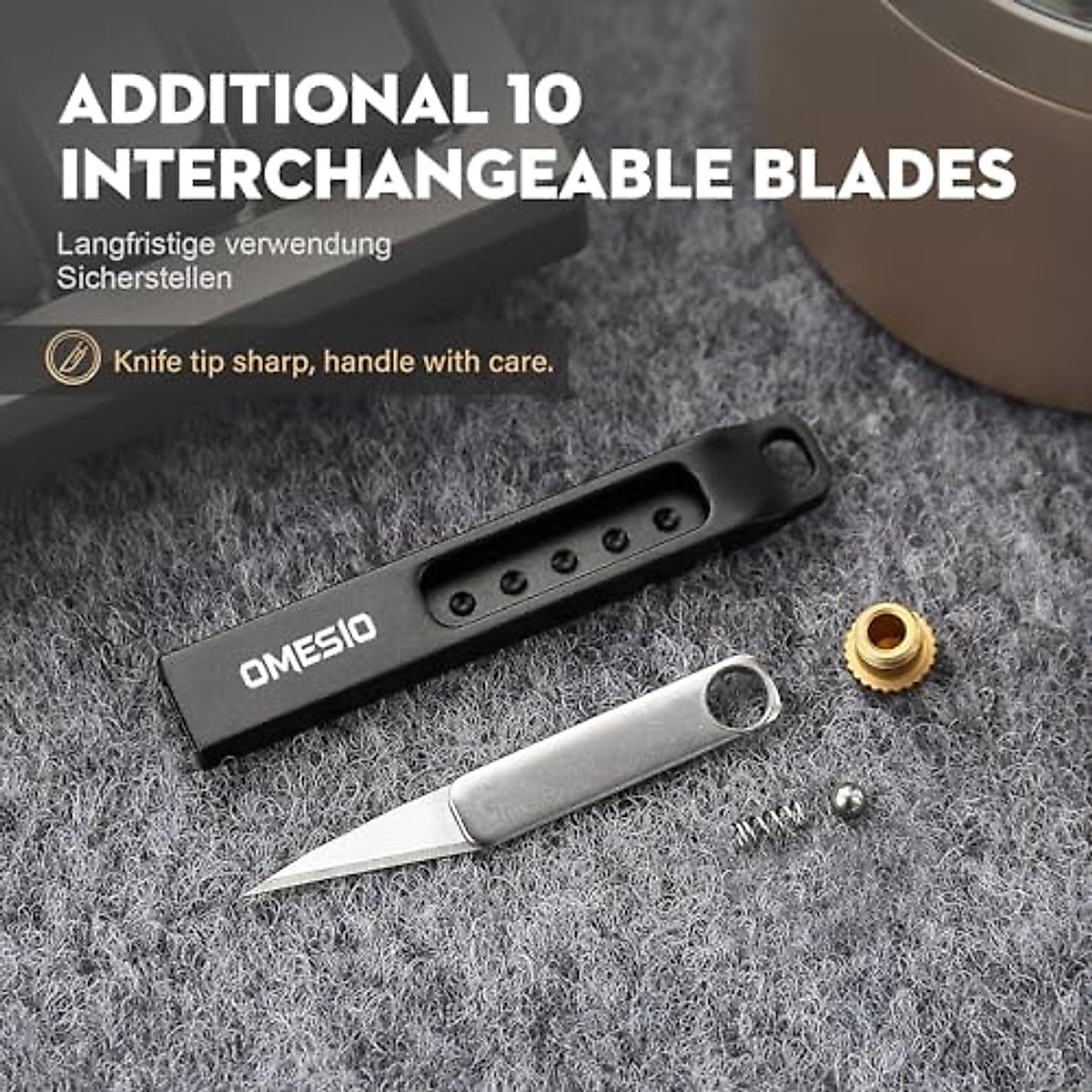 Omesio 2PCS Mini Pocket Box Cutter Keychain, Small Folding Utility Knife with 10 Extra Blades for Men, EDC Retractable Package Letter Opener Cutter Tool Little Box Cutter (Black)