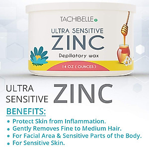 Tachibelle Depilatory Wax 14 Oz Professional Hair Removal, Women Men, Home Waxing for All Body and Brazilian Bikini Made in Italy (Zinc Wax)