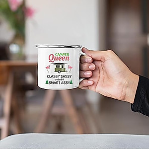 Classy Saucy Gift for Smart Assy Camper Queen 12oz Enamel Silver Mug