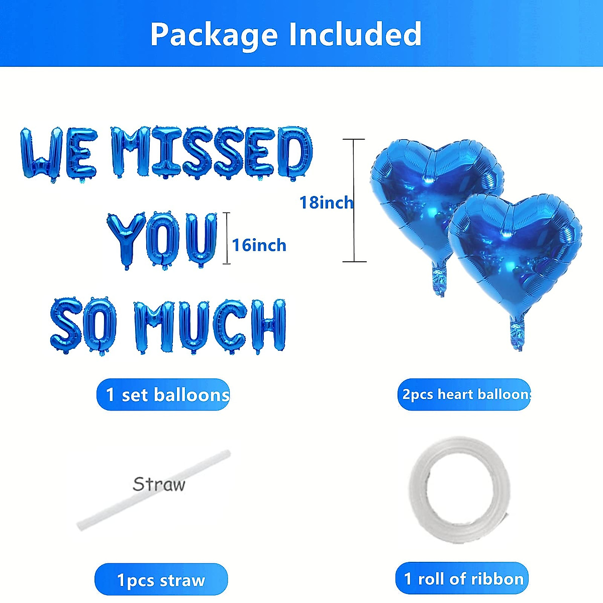 Pargleev We Missed You So Much Balloons with Star Hanging Foil Balloons Letter for High School College Grad Graduation Retirement Party Decorations Blue