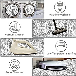 Homcomoda Distressed Area Rug 4x6 Non Slip Washable Vintage Bedroom Rug Faux Wool Throw Mat Low-Pile Area Floor Carpet Mat for Living Room Bedroom Kids' Room Kitchen Laundry Room