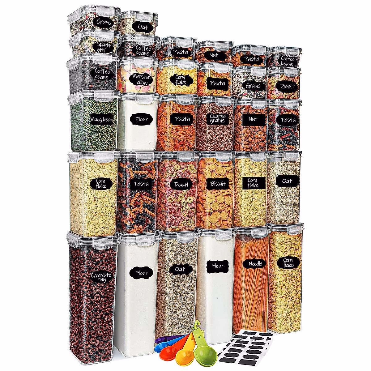 Airtight Food Storage Containers Set, RAZCC 32 PACK Cereal Storage Containers for Kitchen and Pantry Organization BPA Free Kitchen Canisters for Cereal, Rice, Flour & Oats, Free Marker and Labels