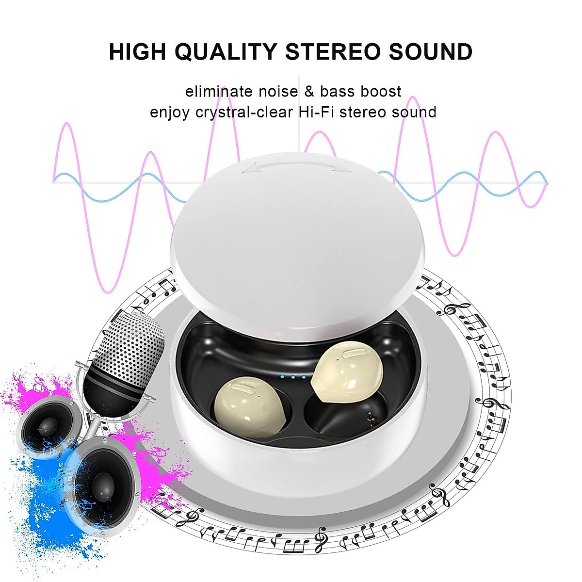 Smallest Invisible Earbuds Wireless Ear Buds Bluetooth in Ear Mini Discreet Small Tiny Earpiece Sleep Earbuds Hidden with Charging Case Headphones for Small Ears Work Sleeping Android iOS Yellow