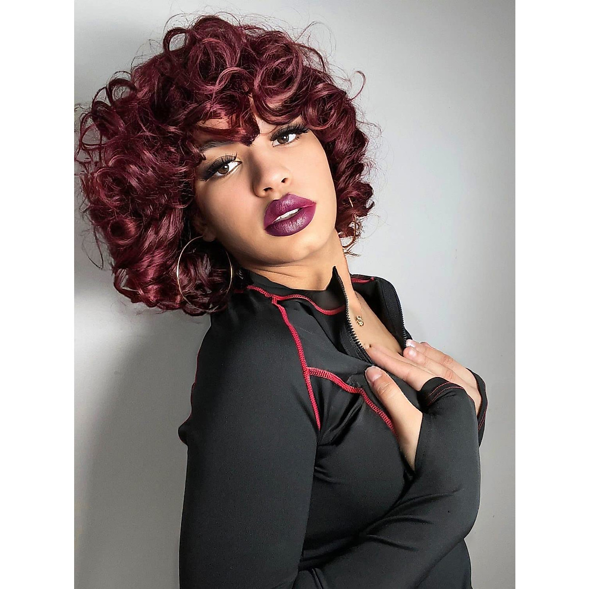 ANNIVIA-X Short Afro Curly Wigs with Bangs for Women Kinky Curly Hair Wig Big Bouncy Fluffy Curly Wig(Bug)