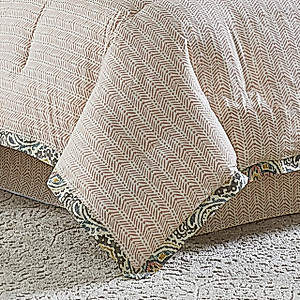 Waverly Artisanal Modern Farmhouse Damask 4 Piece Reversible Comforter Set, All Season Bedding, Includes One Comforter, One Bed Skirt and Two Pillow Shams, Machine Washable Full/Queen Bed Set, Mineral