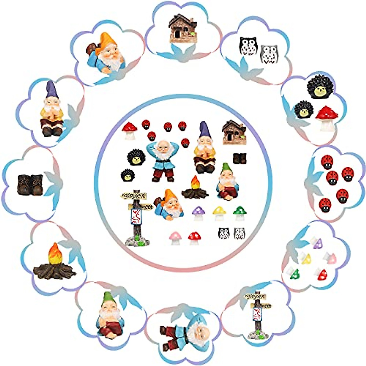 Gnomes Fairy Resin Statues Miniature Fairy Garden Accessories Mini Dwarf Figurine Fairy Miniature Ornament DIY Kit Micro Landscape Ornaments for Outdoor Indoor Patio Yard Lawn Garden (Fire Gnomes)