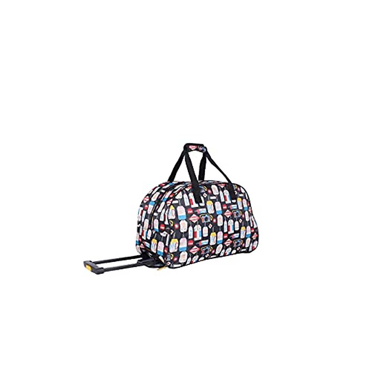 LUCAS Designer Carry On Luggage Collection - Lightweight Pattern 22 Inch Duffel Bag- Weekender Overnight Business Travel Suitcase with 2- Rolling Spinner Wheels (SEA FORM) (BLACK)