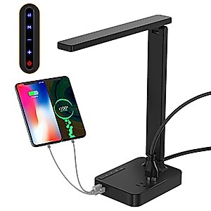 Desk Lamps for Home Office,Modern LED Desk Lamp for Dorm with 2 USB Charging Ports/Type C Port,2 AC Power Outlets,3 Lighting Mode,3 Level Brightness,Touch Control/Timer/Eye-Caring Foldable Table Lamp