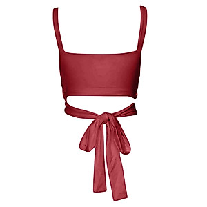 Aniywn Women's Sexy Deep V-Neck Cut Out Crisscross Tie Back Crop Tank Top Tight Sleeveless Racerback Tank Crop Tops Red