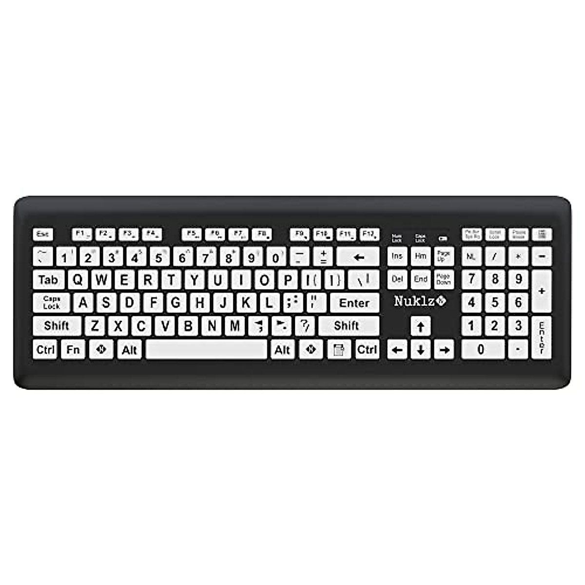Nuklz N Magnus 325 | Wireless Large Print Full Size Computer Keyboard | High Contrast Black & White Keys | Soft Buttons | Ideal for Visually Impaired, Beginners and Seniors | Plug & Play