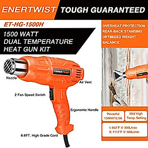 Enertwist 1500W Dual Temperature Heat Gun Kit with 4 Nozzle Attachments for Shrink Wrapping, Paint Removal, Rusted Bolt Stripping, Wire Shrinking, Crafting, ET-HG-1500R
