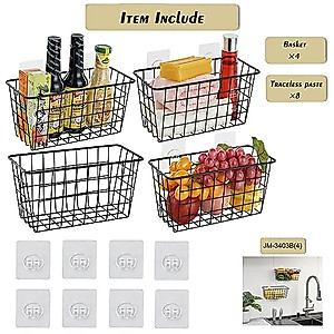 4 Pack Hanging Sorage Basket, Bathroom Basket, Household Goods Storage Basket, with Traceless Tape, no Drilling, for Cabinet Storage, Kitchen, Bathroom, Storage Room(4 Black)
